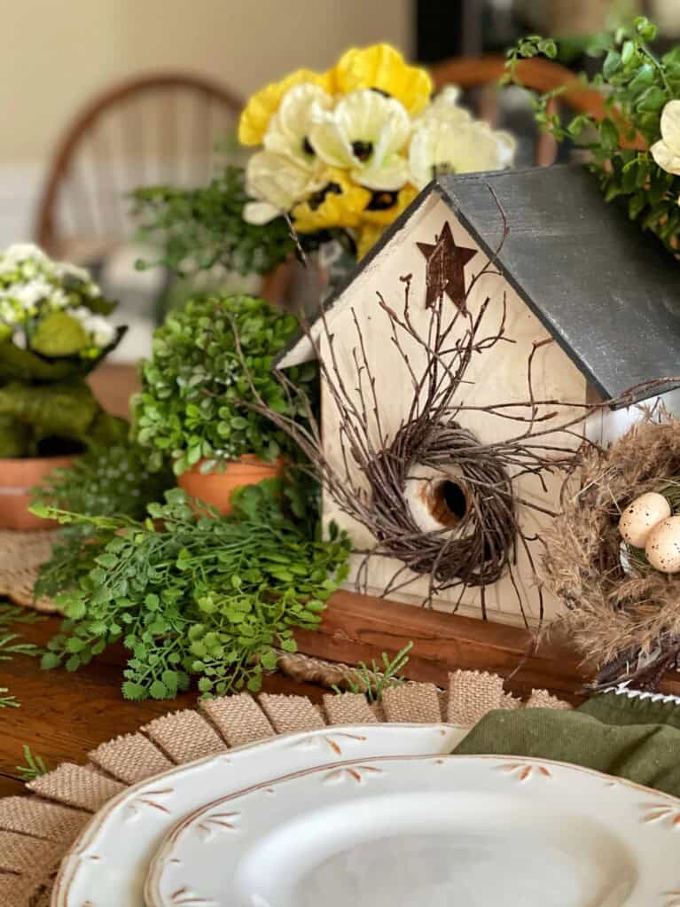 Birdhouse Centerpiece Idea for the Dining Table | Bricks ’n Blooms with ...