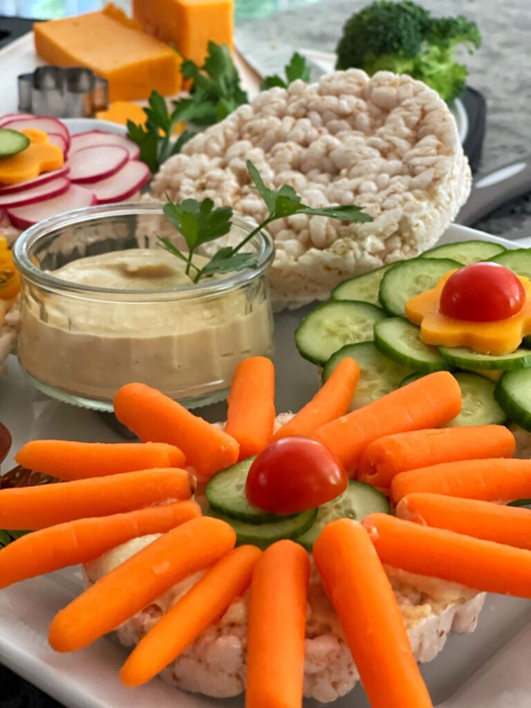 Easy Hummus Recipe with Creative Rice Cake Flowers for Healthy Snacking ...